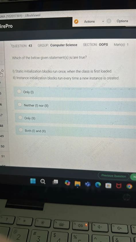 Question 43 Group Computer Science Section Oops Mark S 1 Which Of The Below Given Statement S