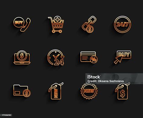 동전 달러가 있는 봉투 가격표 새로 만들기 전화 및 말풍선 구매 시계 24시간 버튼 및 할인 카드 백분율 아이콘을 설정합니다 벡터 0명에 대한 스톡 벡터 아트 및 기타