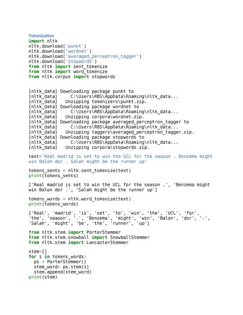 dsbda lab 7 tokenization import nltk nltk punkt nltk wordnet
