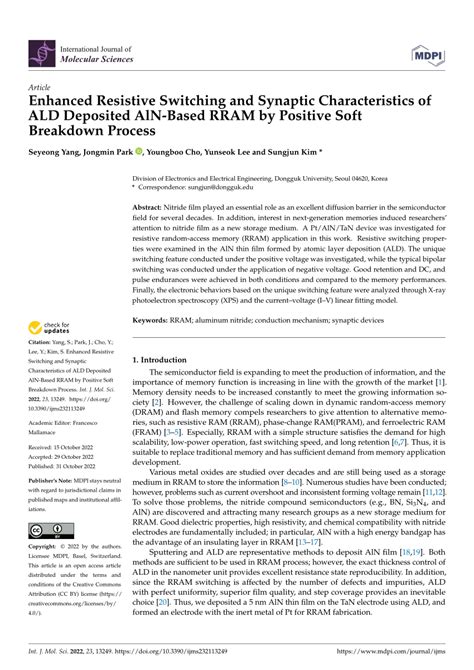 Pdf Enhanced Resistive Switching And Synaptic Characteristics Of Ald Deposited Aln Based Rram