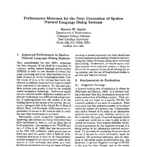 Performance Measures For The Next Generation Of Spoken Natural Language