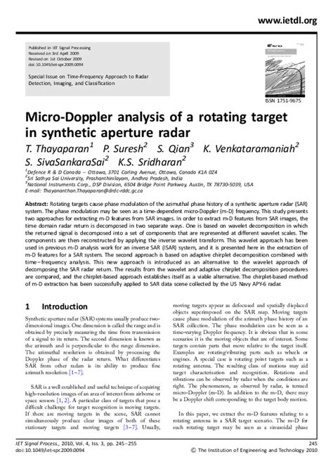 Pdf Micro Doppler Analysis Of A Rotating Target In Synthetic Aperture