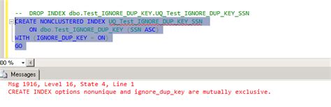 Sql Server Ignoredupkey Setting Influences Unique Index And Non Unique Index Behavior
