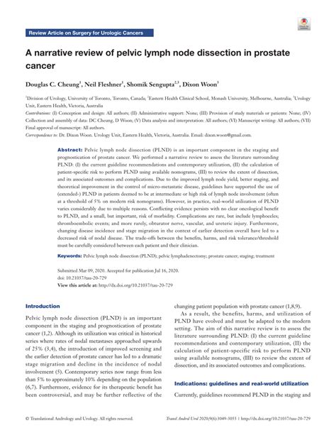 Pdf A Narrative Review Of Pelvic Lymph Node Dissection In Prostate Cancer