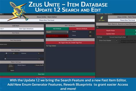 Zeus Unite Item Database 유틸리티 도구 Unity Asset Store