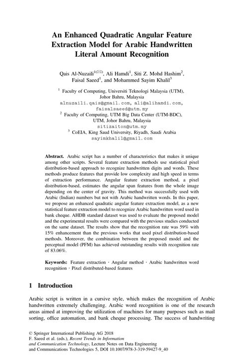 Pdf An Enhanced Quadratic Angular Feature Extraction Model For Arabic
