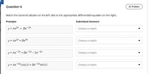 solved question 6 20 points match the general solution on