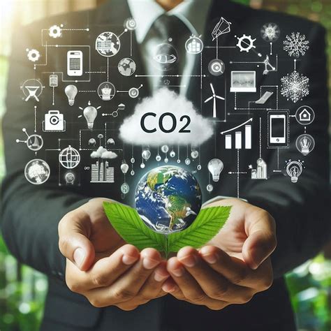 Co2 Emission Reduction Concept In Hand With Environmental Icons Global Warming Sustainable