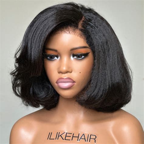 Wear And Go Side Part Layered Bob Kinky Edges 5x5 Pre Cut Lace Wig