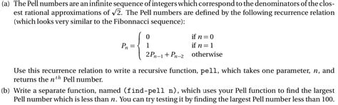 Solved A The Pell Numbers Are An Infinite Sequence Of