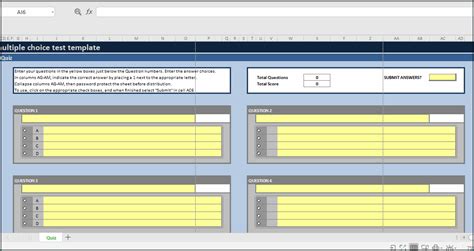 》free Printable Excel Multiple Choice Test Template