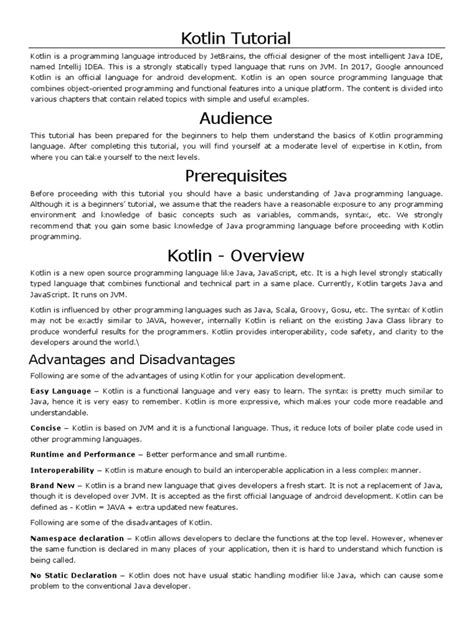 Kotlin Tutorial Pdf Class Computer Programming Method Computer Programming