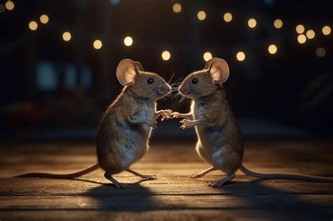 Premium Ai Image Mice On A Wooden Table With Lights Behind Them