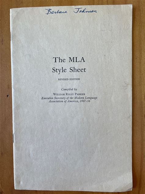 The MLA Style Sheet Revised Edition Compiled By William Riley Parker Etsy