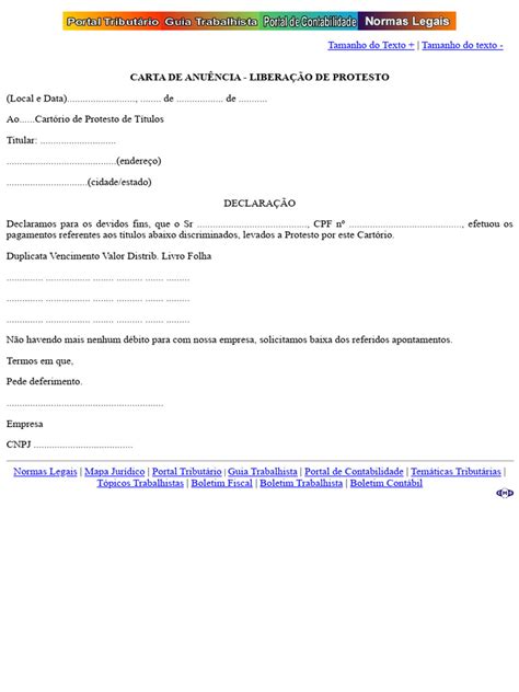 Modelo Carta De Anuência Liberação De Protesto Pdf Modelo Carta De Anuência Liberação De Protesto Pdf