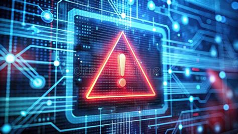 Digital Warning Sign System Alert And Network Security Generative Ai Stock Illustration