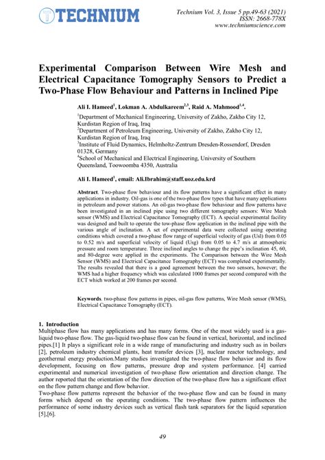 Pdf Experimental Comparison Between Wire Mesh And Electrical Capacitance Tomography Sensors To