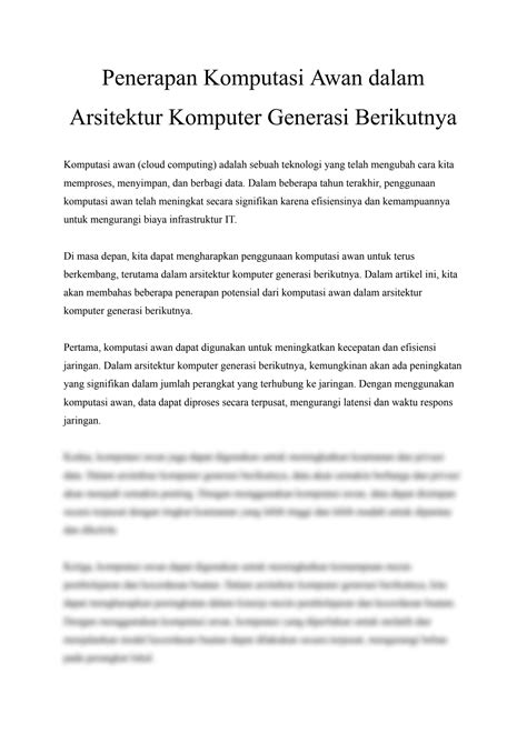 Solution Penerapan Komputasi Awan Dalam Arsitektur Komputer Generasi