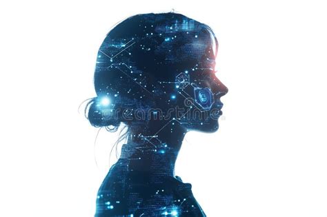 Profile View Of A Woman With A Glowing Digital Circuitry And Binary