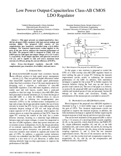 pdf low power output capacitorless class ab cmos ldo regulator