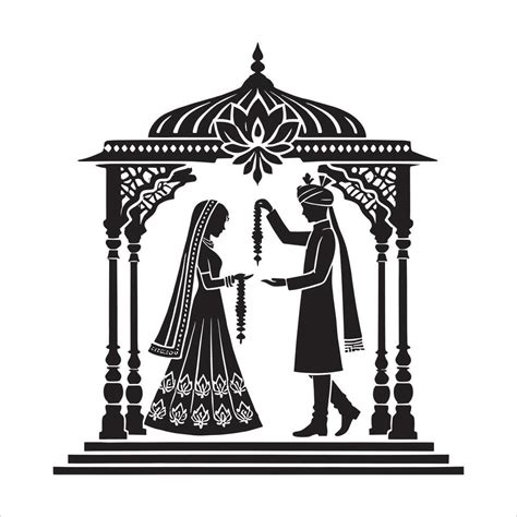 Traditional Indian Wedding Couple Silhouette Clipart With Bride And Groom In Shadi Mandap