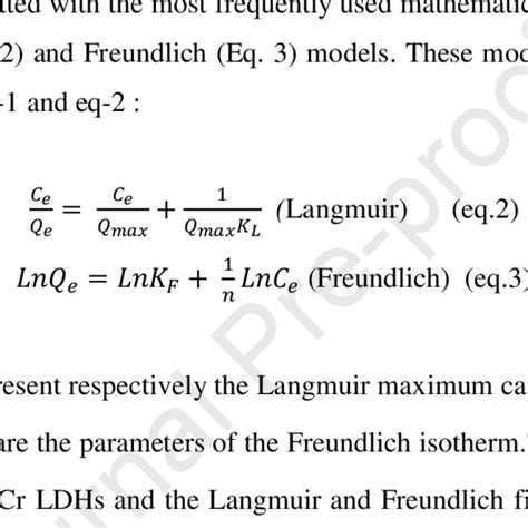 All Parameter Values And Correlation Coefficients For Both Isotherms Download Scientific