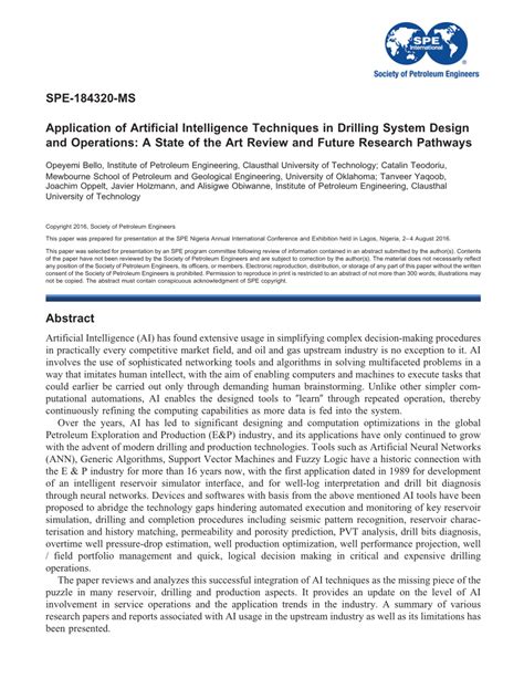 PDF Application Of Artificial Intelligence Techniques In Drilling System Design And Operations