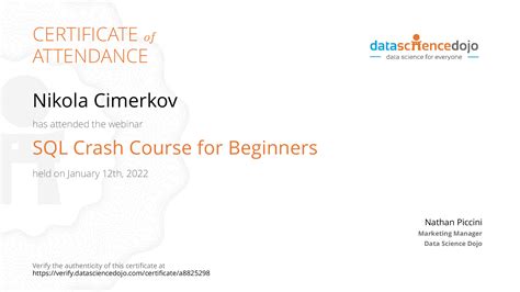 Nikola Cimerkovs Certificate Data Science Dojo