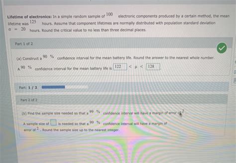 Solved Lifetime Of Electronics In A Simple Random Sample Of