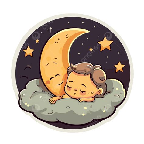 달 위에 자는 만화 아이 클립 아트 벡터 고립 된 만화 잠자는 그림으로 스티커 디자인 상표 Png 일러스트 및 벡터 에 대한 무료 다운로드 Pngtree
