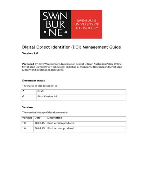 Digital Object Identifier DOI Management Guide