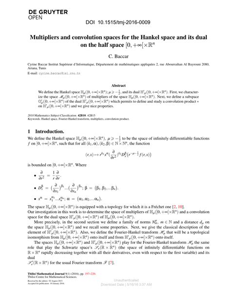 Pdf Multipliers And Convolution Spaces For The Hankel Space And Its