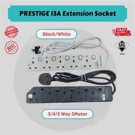Prestige 13a Extension Trailing Socket 345way2meter Blackwhite