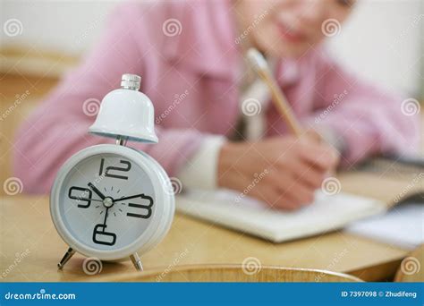 Clock With Girl In Class Room Stock Photo Image Of Second People