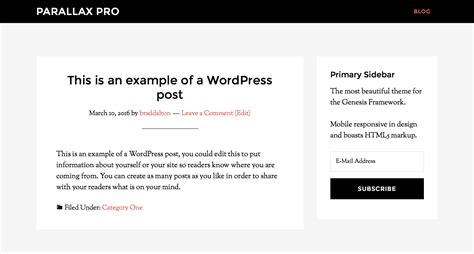 Add Content Sidebar Layout Styled Like Sample Theme To Parallax Pro