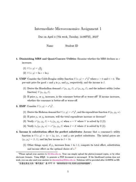 Intermediate Microeconomics Assignment 1 Pdf Economies Economics