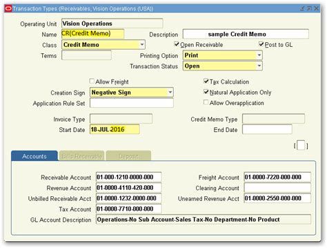 HSRoracentre How To Setup Transaction Types In Oracle Receivables