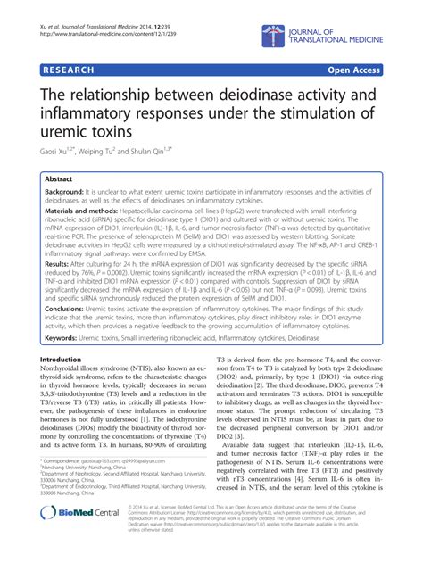PDF The Relationship Between Deiodinase Activity And Inflammatory Responses Under The