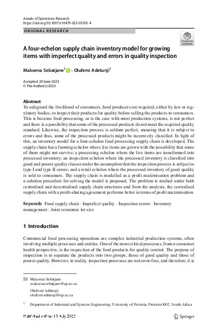 Pdf A Four Echelon Supply Chain Inventory Model For Growing Items