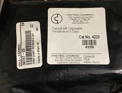 Control Company Traceable Disposable Temperature Recorder Calibration
