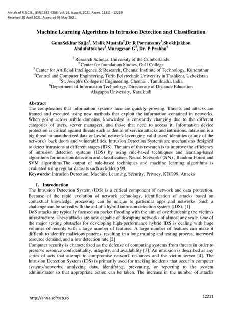 Pdf Machine Learning Algorithms In Intrusion Detection And Classification