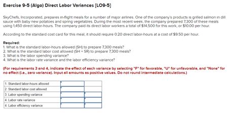 solved exercise 9 5 algo direct labor variances [lo9 5]