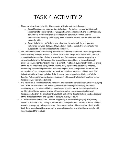 TASK Activity TASK ACTIVITY There Are A Few Issues Raised In This Scenario Which
