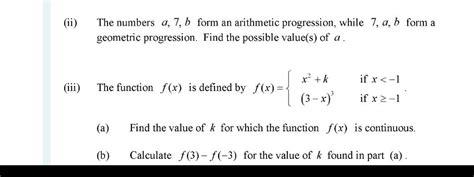 Solved Ii The Numbers A 7 B Form An Arithmetic Chegg Com