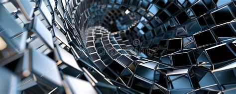 A Futuristic Geometric Pattern With Mirrored Glass Cubes Arranged In A Spiral Formation On A