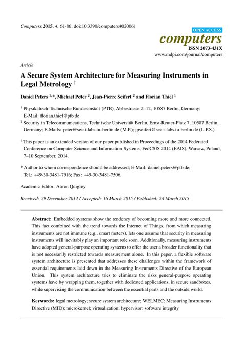 Pdf A Secure System Architecture For Measuring Instruments In Legal