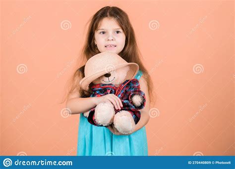 Cutest Ever Tender Attachments Small Girl Hold Teddy Bear Plush Toy Straw Hat In Love With