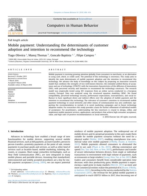 16 Mobile Payment Understanding The Determinants Of Customer Adoption And Intention To Recommed
