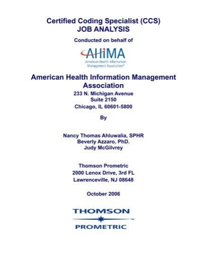 Certified Coding Specialist CCS JOB ANALYSIS American Health