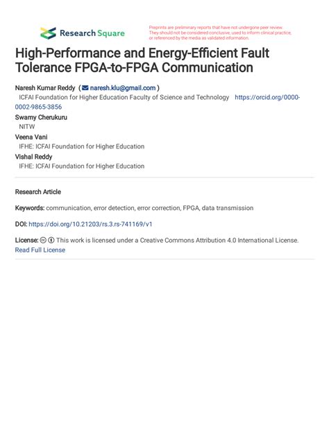 Pdf High Performance And Energy Efficient Fault Tolerance Fpga To Fpga Communication
